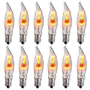haraqi 12 Pack Flame Flicker Light Bulbs,Flame Light Incandescent Bulbs,Flickering Flame Shaped E12 Base 3 Watt 120V Bulbs for String Light