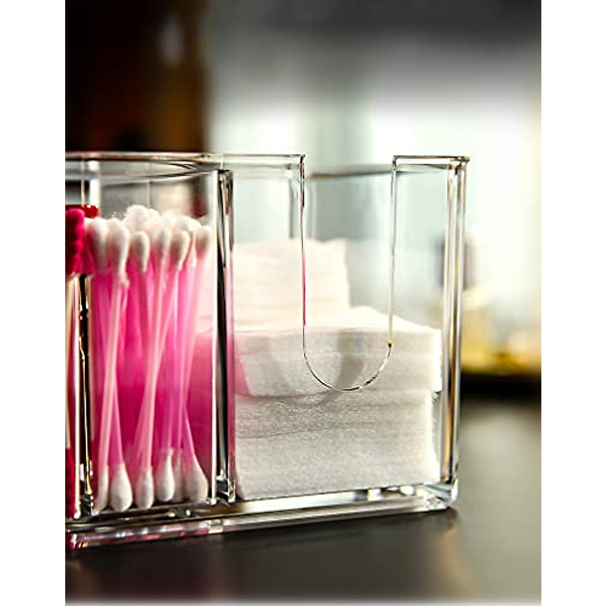 ZHXR Qtip Cotton Pad Holder Dispenser Cotton Ball and Swab Storage with Lid, Clear Acrylic Organizer for Bathroom and Cosmetic Storage