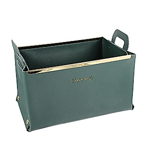 Cabilock Foldable Leather Storage Basket Desktop Sundries Box Cosmetics Storage Bin Vanity Tray Snack Case Vegetable Basket for Organizing Shelf Closet Cabinet Green