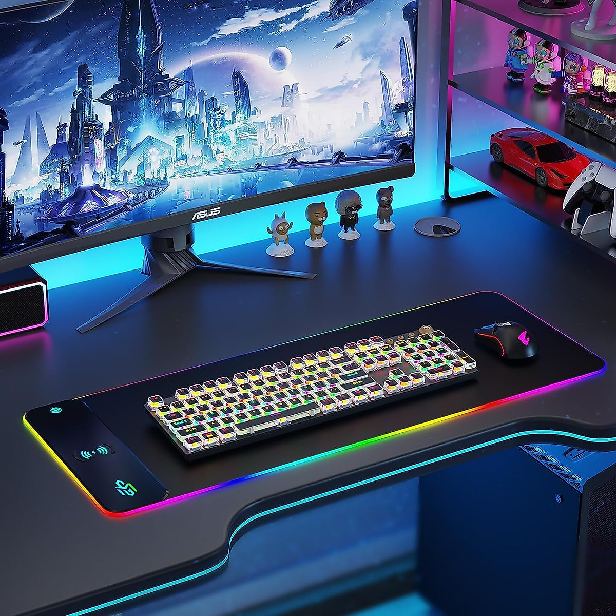 GIM Wireless Charging RGB Gaming Mouse Pad 10W, LED Mouse Mat 800x300x4MM, 10 Light Modes Extra Large Mousepad Non-Slip Rubber Base Computer Keyboard Mat for Gaming, MacBook, PC, Laptop, Desk