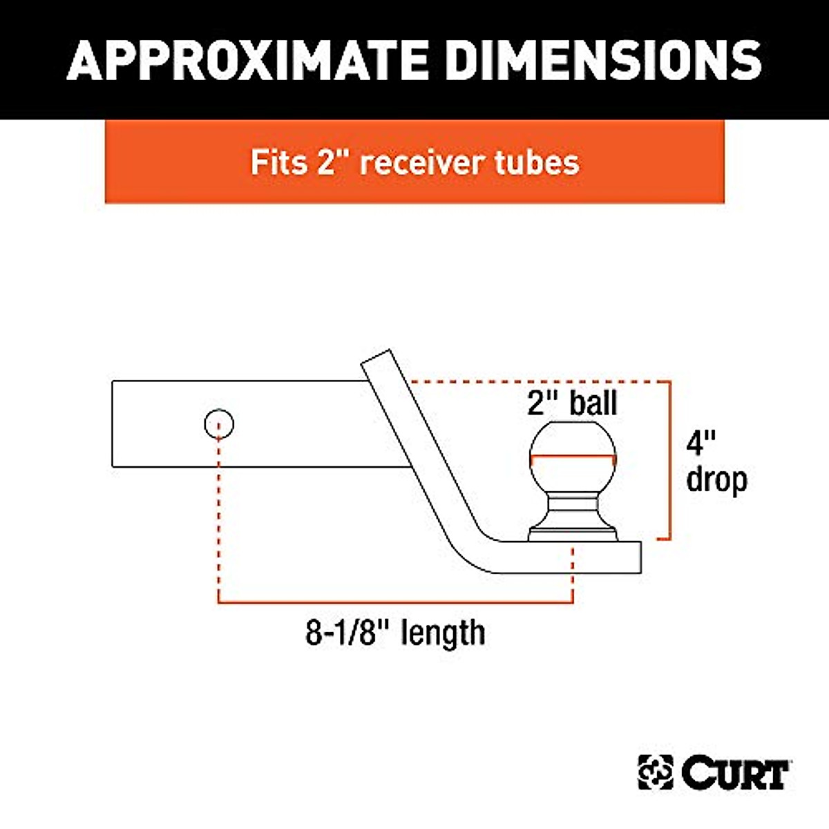 CURT 45154 Fusion Trailer Hitch Mount with 2-Inch Ball & Pin, Fits 2-In Receiver, 7,500 lbs, 4-Inch Drop, Gloss Black Powder Coat