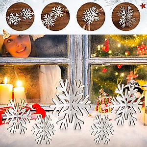 Tuanse Winter Wooden Snowflake Decorations 3D Snowflake Tabletop Decor Farmhouse Standing Table Sign Snowflake Centerpiece for Winter Party Porch Wall Fireplace Tray, White(5 Pieces)