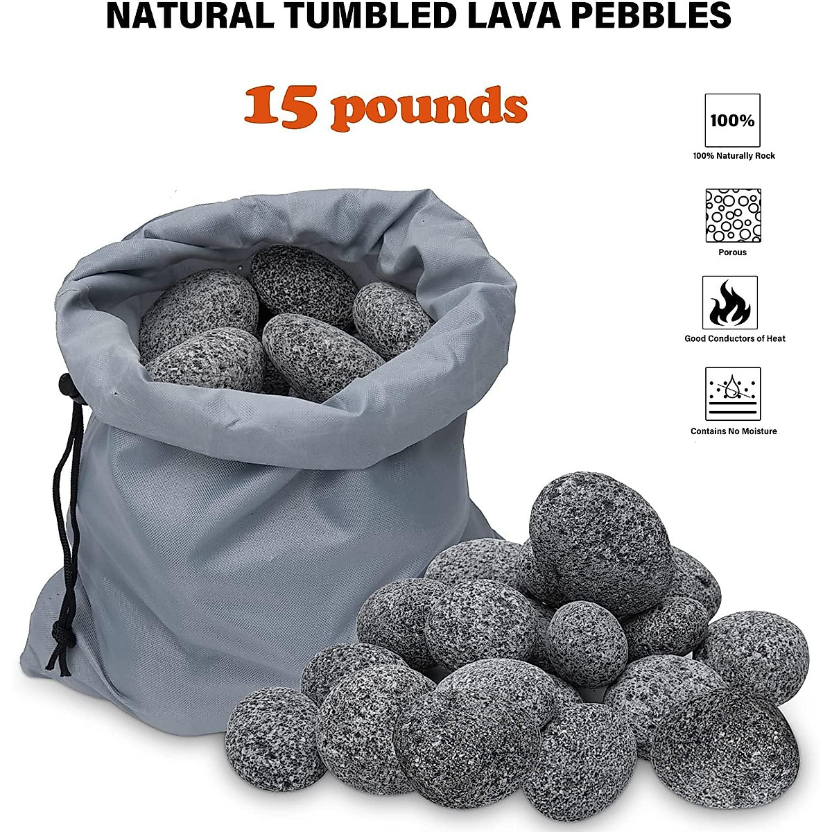Black Lava Rock for Fire Pit,2"-3" Natural Lava Stones for Gas Fire Pit and Fireplace(15-Pound)