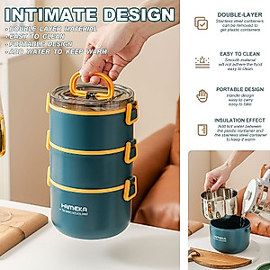 Aroplor Stainless Steel Lunch Box for Adults,3 Layers Insulated Bento Box Japanese Leakproof Divided Food Meal Storage Containers, Portable Cutlery Set Snack Container Outdoor Picnic Blue