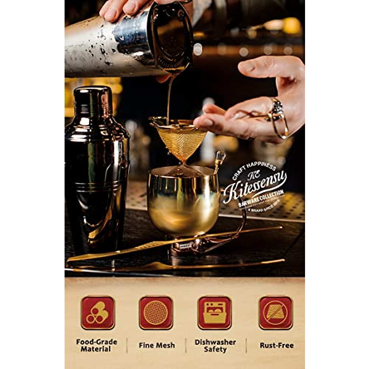 KITESSENSU Fine Mesh Strainer, 18/8 Stainless Steel Small Mesh Strainer with Handle, 3.3 Inch Effective Cone Shaped Cocktail Strainer for Cocktails, Tea Herbs, Coffee, Drinks and Spices