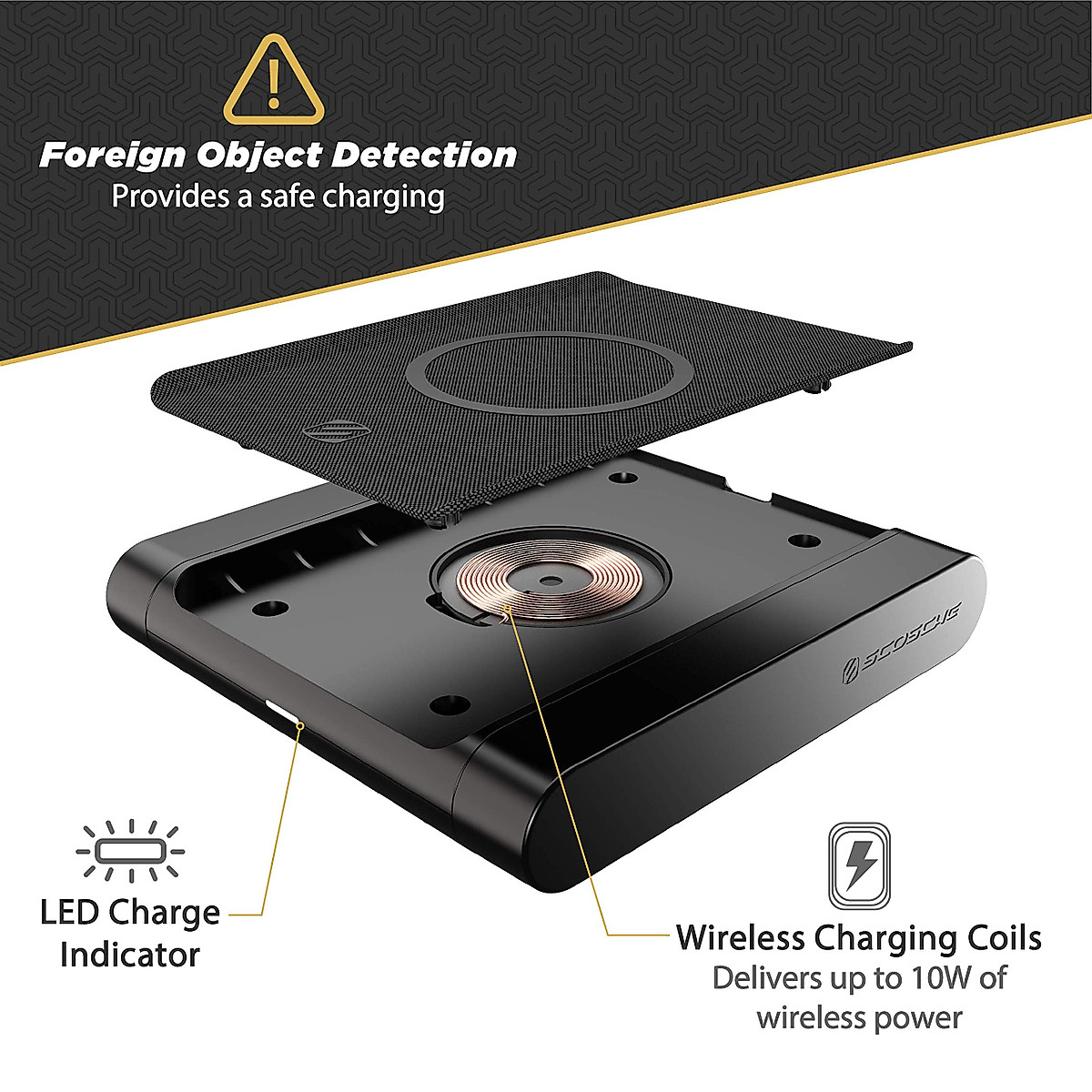 Scosche BLKIT5-SP0 BaseLynx Modular Charging System With a Qi-Certified Wireless Charging Station, a Multi-Device Device Charging Station with One PD 3.0 USB-C Charging Port & Two USB-A Charging Ports