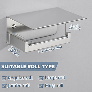 APLusee Toilet Paper Holder with Shelf Brushed Nickel, 304 Stainless Steel Tissue Holder, Wall Mounted