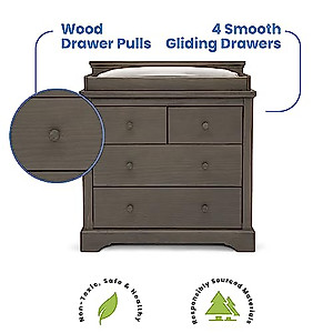 Simmons Kids Paloma 4 Drawer Dresser with Changing Top and Interlocking Drawers - Greenguard Gold Certified, Rustic Grey