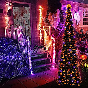 6 Ft 60 LED Tinsel Halloween Tree Decor with Orange & Purple Lights Timer Black Tinsel Christmas Tree Bats Battery Operated Pop Up Artificial Tree Indoor Outdoor Halloween Decorations Home Party
