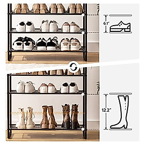 HOOBRO 12-Tier Shoe Rack, Large Capacity Shoe Storage Organizer, Holds 35-45 Pairs of Shoes, Metal Frame, Industrial, for Entryway, Closet, Hallway, Living Room, Rustic Brown and Black BF127XJ01