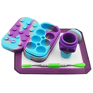 vitakiwi 34ml Silicone Multi Compartment Containers 15ml Skull Food Storage Jar Non-stick Multi Use (Purple Blue Gray)