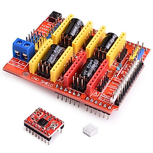 kuman CNC Shield Expansion Board V3.0 +UNO R3 Board + A4988 Stepper Motor Driver with Heatsink for Arduino Kits K75 (CNC Shield+UNO R3+Stepper Motor) (K75-CNC-UK), Red Blue