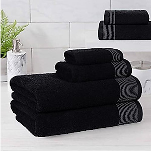 BELIZZI HOME 100% Cotton Ultra Soft 6 Pack Towel Set, Contains 2 Bath Towels 28x55 inchs, 2 Hand Towels 16x24 inchs & 2 Washcloths 12x12 inchs, Compact Lightweight & Highly Absorbant - Black