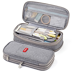 EASTHILL Big Capacity Pencil Pen Case Office College School Large Storage High Capacity Bag Pouch Holder Box Organizer (Gray)