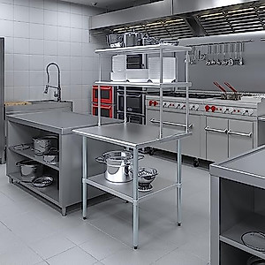 30" x 36" Stainless Steel Work Table with 18" Wide Double Tier Overshelf | Metal Kitchen Prep Table & Shelving Combo