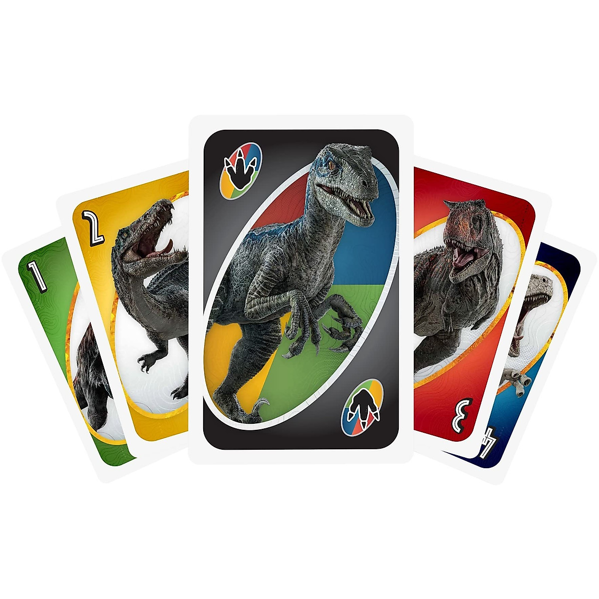 Mattel Games UNO Jurassic World Dominion Card Game, Movie-Inspired Deck with Dinosaur Graphics in Collectible Storage & Travel Tin for Kids, Fans, Adults & Family Nights