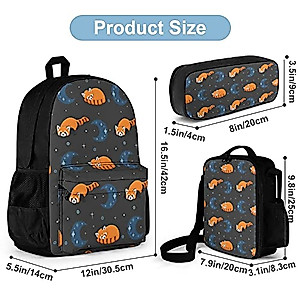KiuLoam Moon And Red Panda Kids Backpack Set 3 Piece Back To School 16 Inch Book Bag With Lunch Bag Pencil Case For Boys Girls 1-6th Grade