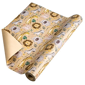 RUSPEPA Kraft Wrapping Paper Roll - Mini Roll - Jungle Animals Design Great for Birthday, Party, Baby Shower - 17 Inches X 32.8 Feet