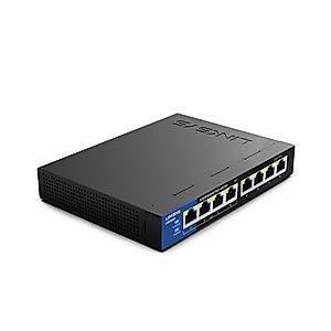 Linksys LGS108P 8 Port Gigabit Unmanaged Network PoE Switch with 4 PoE+ Ports @ 50W - Ideal for Business, Home, Office, IP Surveillance - Desktop Ethernet Switch Hub with Metal Housing