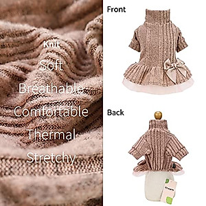 Fitwarm Knitted Dog Tulle Sweater Dress, Dog Winter Clothes for Small Dogs Girl, Cat Apparel, Pink, XS