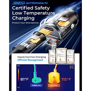 MRGLAS 90W USB C Car Charger Fast Charging, [PD45W & QC45W][Extra 3.3ft Type C Cable][Flush Fit][All Metal], Cigarette Lighter USB Charger for iPhone15 Pro Max Samsung S24 S23 Ultra Pixel 7/7Pro