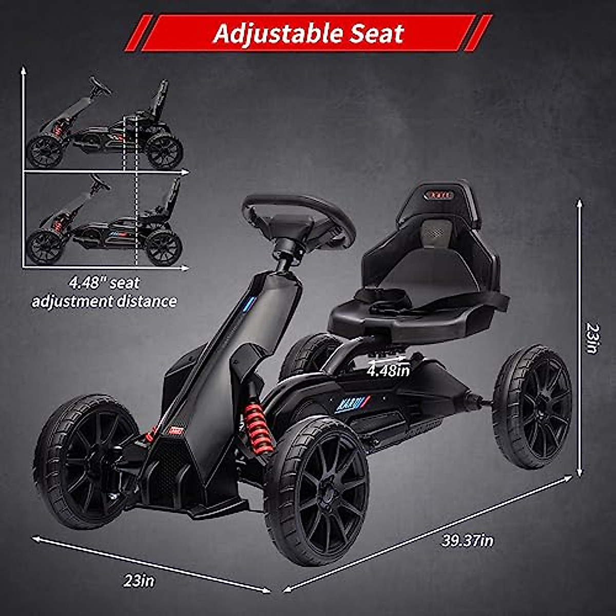 12V Electric Go Kart for Kids,7Ah Battery Powered Car for Toddlers, Adjustable Seat, High/Low Variable Speeds,EVA Wheels, Outdoor Ride On Toy Vehicle Gift for 3-6 Years,Black