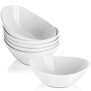 LIFVER Dessert Bowls, 16 Ounce Serving Bowls for Side Salad, Soup, Cereal, Ice Cream, 7 inch Porcelain White Bowls Set, Dishwasher & Microwave Safe Kitchen Bowls, Set of 6