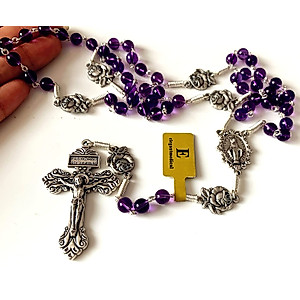 elegantmedical Handmade Catholic Amethyst Beads Our Lady of Grace Rosary Cross Crucifix Necklace Gift Box (Amethyst)