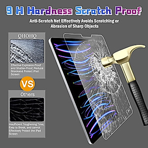 QHOHQ [2+2 Pack Tempered Glass Screen Protector for iPad Pro 11 2022/2021/2020 (4th/3rd/2nd Generation) with Camera Lens Protector, Ultra HD, Anti-Scratch, Designed for Face ID＆Apple Pencil