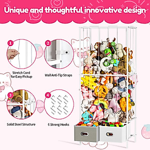 MJOMKN Metal Stuffed Animal Storage, Large Stuffed Animal Zoo, Toy Organizer and Storage with Elastic String and 2 drawers, Stuffed Animal Organizer and Holder in Playroom, Bedroom, Nursery