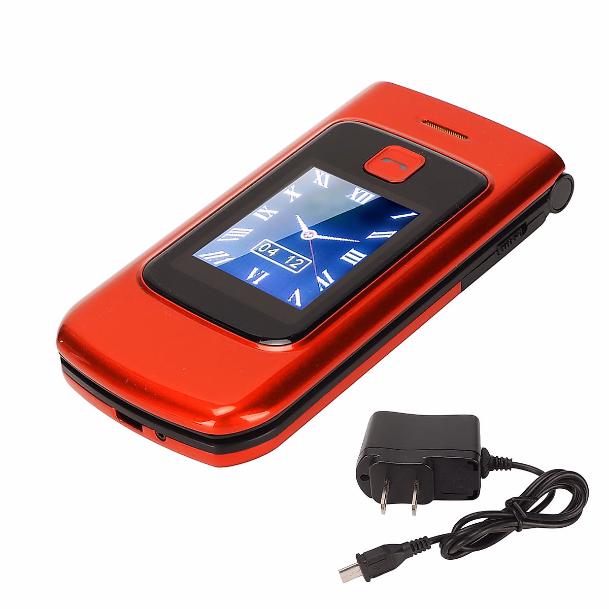 Luqeeg Dual SIM Flip Cell Phone with Dual Screen, 2G Unlocked Flip Phone, Big Button, SOS Function, 4800mAh Battery, LED Flashlight & Loud Sound, Senior Flip Phone for Elderly, Kids (Red)