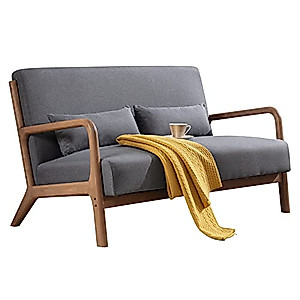 EBELLO Loveseat Sofa for Living Room, Upholstered 2 Seater Couch with Lumbar Pillows, Mid Century Modern Love Seat Furniture for Small Space, Bedroom, Apartment, Gray
