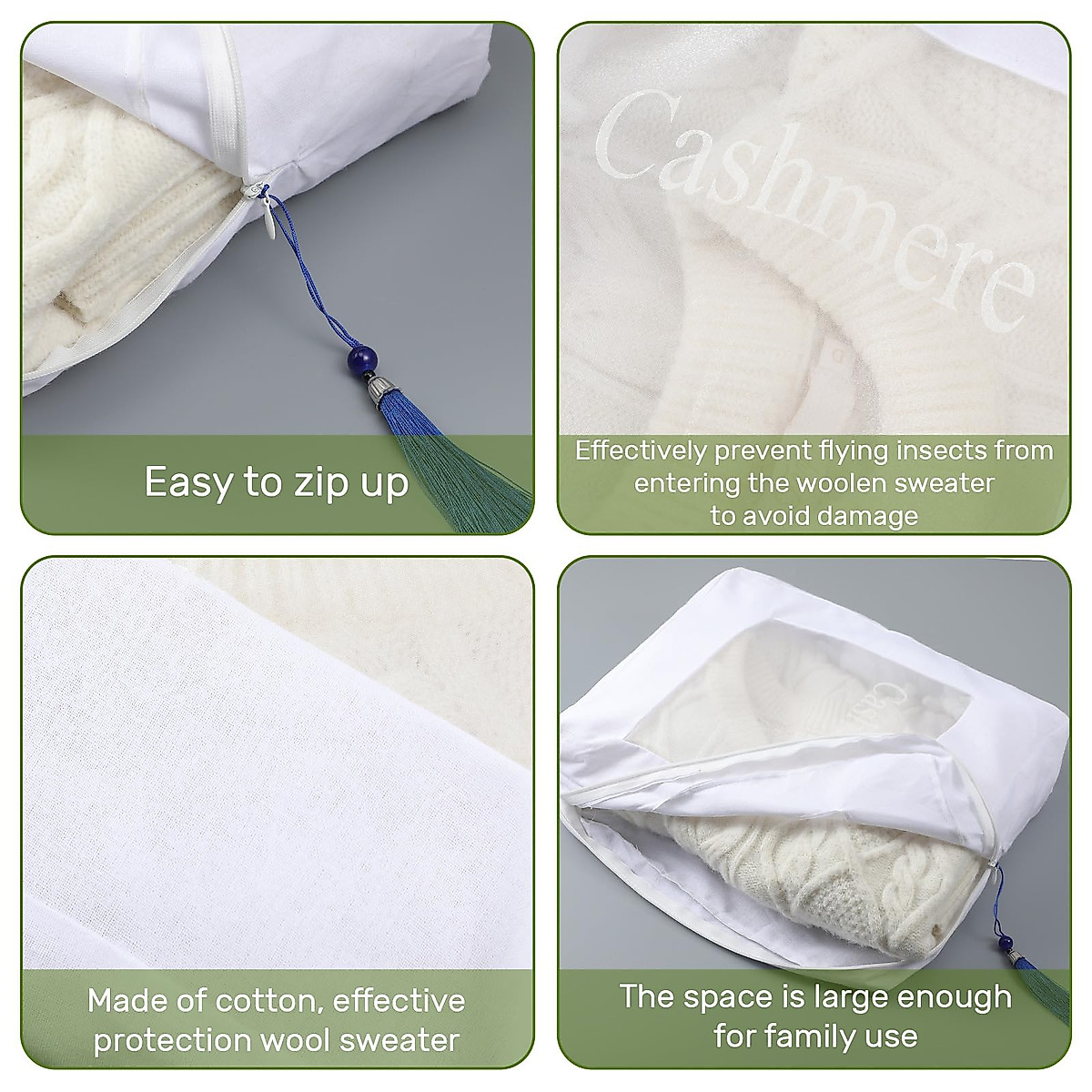 GliCraft 2 Pcs Cashmere Protection Pouch Wool Cotton Sweater Storage Bag Breathable Washable Cotton Bag for Woolen Cashmere Sweaters Storage, Cashmere, Merino Wool, and More