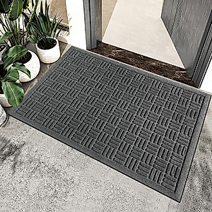 Mibao Front Door Mat Indoor Outdoor Entrance, Dirt Trapping Outdoor Welcome Mats, Non-Slip Outdoor Door Mats, Low Profile Front Door Mat, Entryway Mat, 36" x 24", Grey