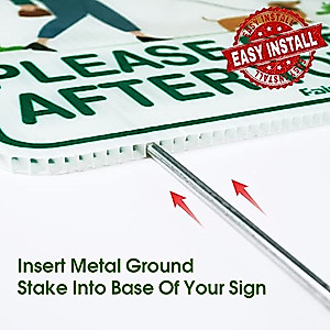 Faittoo Clean Up After Your Dog Signs, (4 Pack) 12"x9" Double Sided with Metal H-Stake No Poop Signs for Lawn, No Pooping Dog Signs for Yard Waterproof, Weather Resistant, Easy to Mount