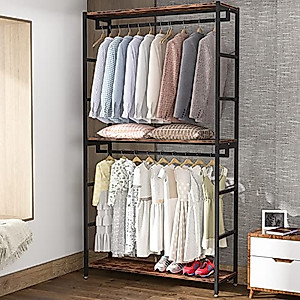 Tribesigns 86 inches Double Rod Closet Organizer, Freestanding 3 Tiers Shelves Clothes Garment Racks, Large Heavy Duty Clothing Storage Shelving Unit for Bedroom Laundry Room