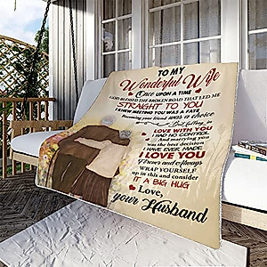 Personalized To My Wonderful Wife Throw Blanket, Gift To My Wife Blanket From Husband, Once Upon A Time, Love Letter Blanket, Customized Name, Custom Blanket for Valentine’s Day, Wedding, Anniversary