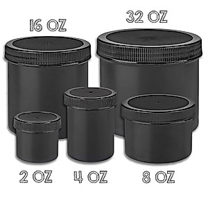 32 oz Black Round Wide-Mouth Plastic Jars - Pack of 3 BPA Free Cosmetic Containers and Lids for Beauty, Hair, Make Up Products, Medicines, Small Parts, Empty Food Storage Container