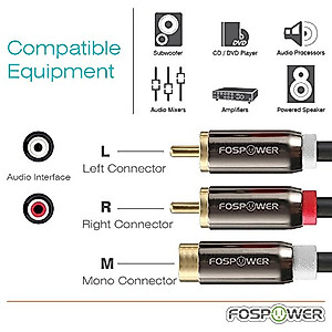 FosPower Y Adapter (8 inch) 2 RCA (Male) to 1 RCA (Female) Stereo Audio Y Adapter Subwoofer Cable (24k Gold Plated) 2 Male to 1 Female Y Splitter Connectors Extension Cord