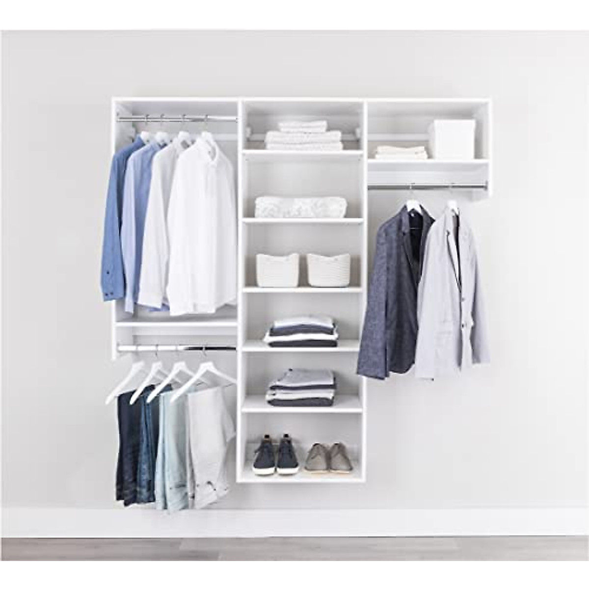 Closet Kit with Hanging Rods & Shelves - Corner Closet System - Closet Shelves - Closet Organizers and Storage Shelves (White, 96 inches Wide) Closet Shelving