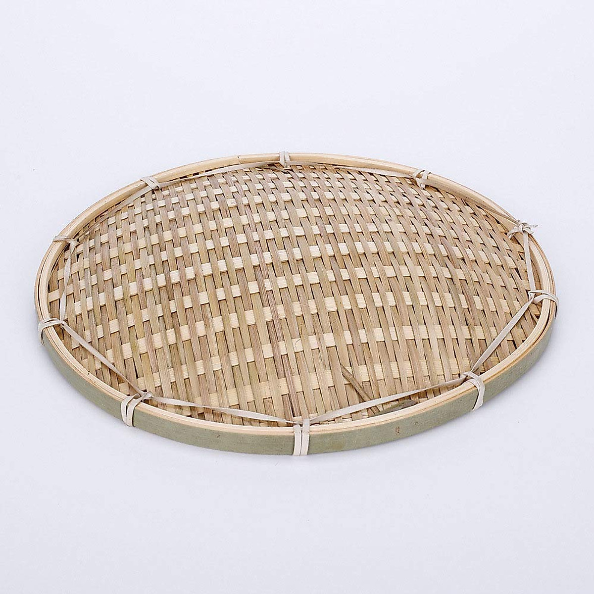 100% Handmade Woven Bamboo Flat Tray for Fruit Basket Shallow Snack Holder Food Container for Dinning Kitchen Table Perfect Decor Delicate Weaved Serving Tray (Round, Large/12)