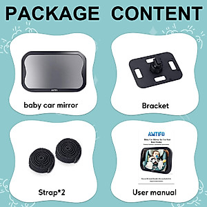 Baby Car Mirror for Rear-Facing Seat - Shatterproof & No-Shake Design,Wide-Angle View,Easy Install 360° Adjustable,Infant and Toddler Travel Essential,by AMTIFO