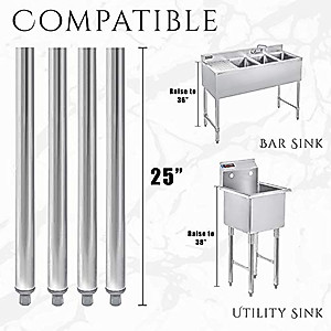 Legs for Bar Sink & Utility Sink - DuraSteel 25 inch Replacement Galvanized Boosted Legs - Raise Basin Height to 36" or 38" for Standard Bar Sink, Prep & Utility Sink