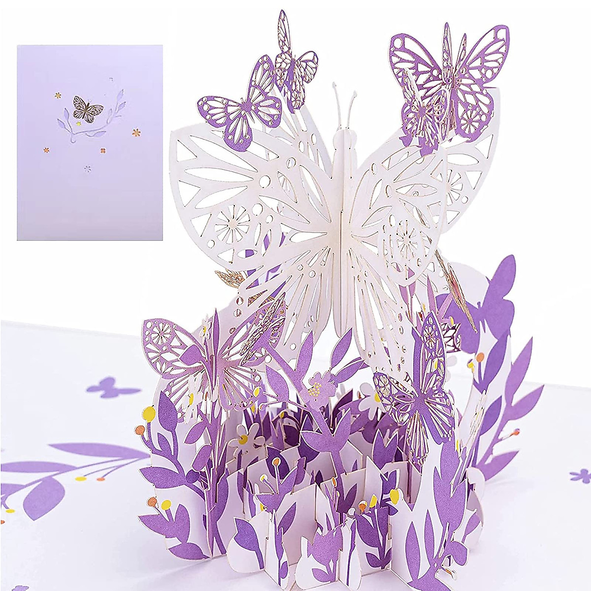dogmoon 3D Pop Up Greeting Card, Purple Blossoms Butterfly Birthday Cards, Spring Card Mothers Day Card for Wife Husband Girlfriend Bride Anniversary Card with Envelope(Purple)