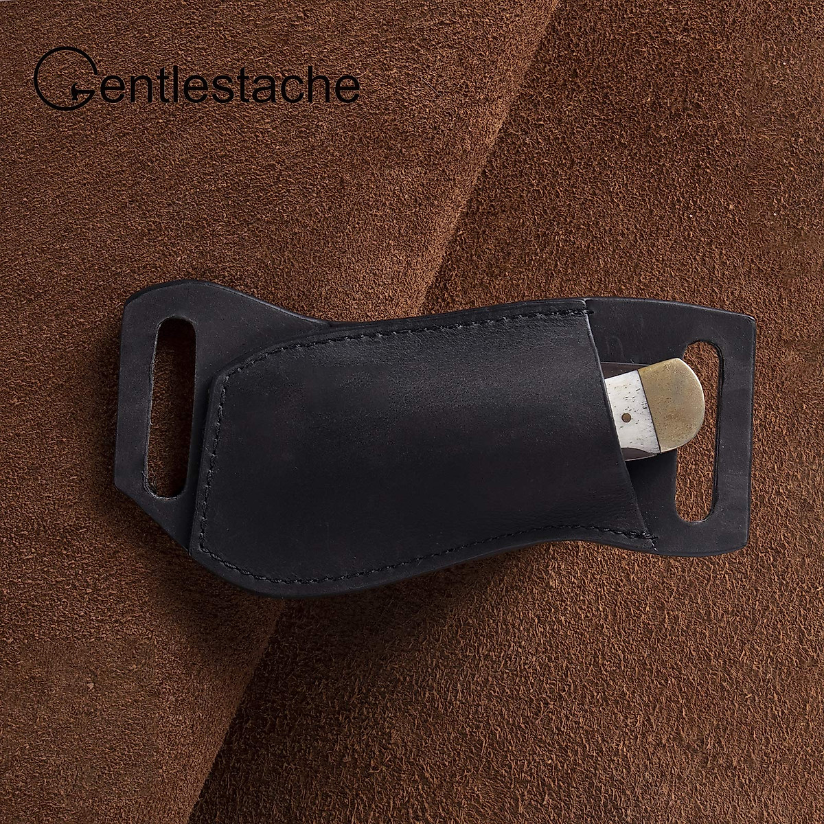 Gentlestache Leather Pocket Knife Sheaths for Belt, Folding Knife Sheath, EDC Belt Knife Sheath for Folding Knife, Compact Draw Knife Holster Black