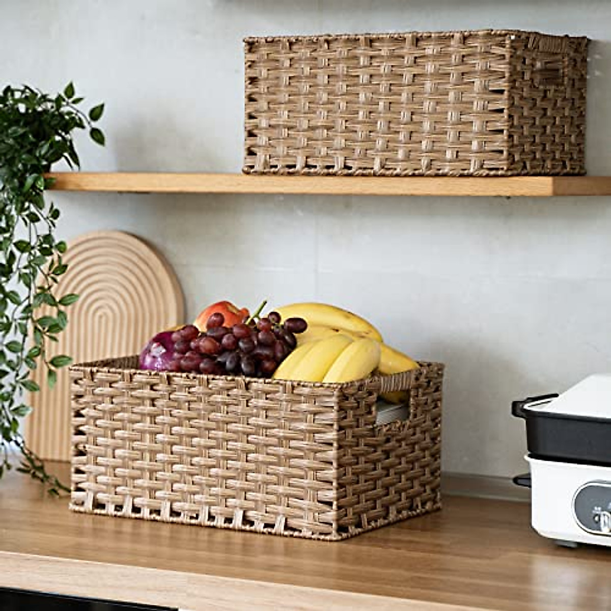 ROSOS Wicker Baskets 4 Pack, Waterproof Wicker Storage Basket with Handles, Washable Large Wicker Baskets for Storage