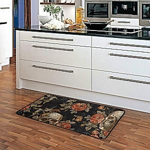One Bear Skull Skeleton Flowers Kitchen Rugs Kitchen Mats Non Slip Washable Cushioned Mats Polyester AntiFatigue Comfort Floor Mat Doormat for Kitchen Washroom Bedroom 39 x 20 inch