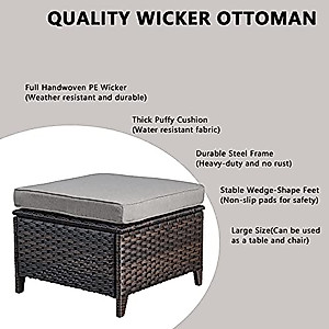 Rilyson Wicker Patio Furniture Set - 4 Piece Rattan Outdoor Sectional Conversation Sets with 2 Wicker Chairs and 2 Wicker Ottomans for Porch Deck Garden(Brown/Grey)