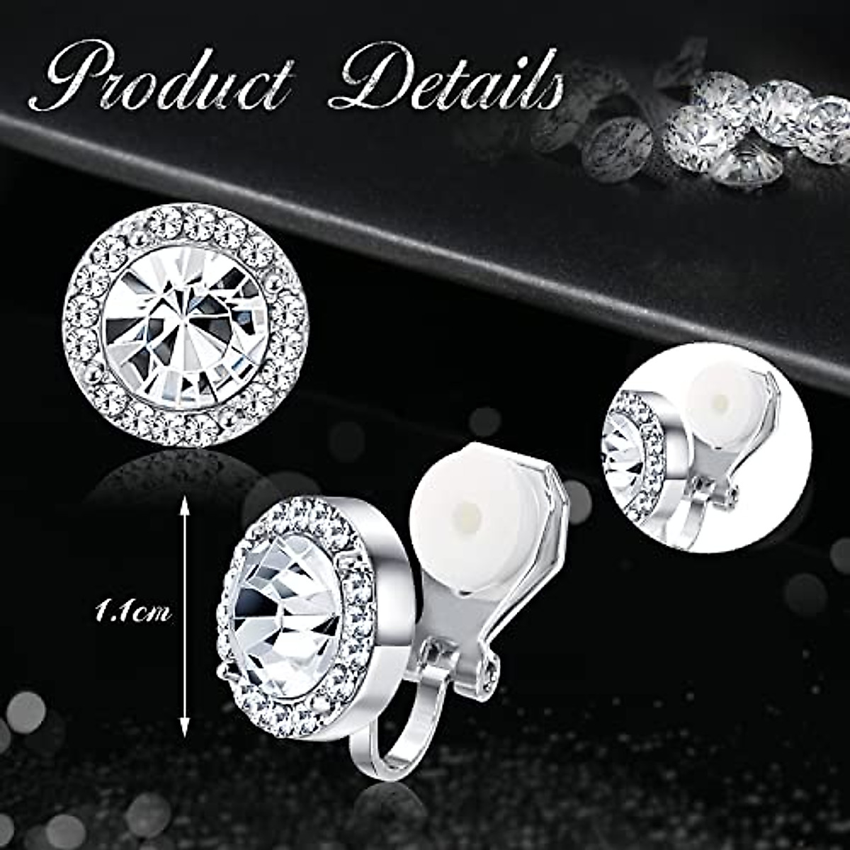 Thunaraz Elegant Clip on Earrings for Women Crystal Teardrop Wedding Earrings Clip on Rhinestone Formal Chandelier Dangle Earrings for Brides Bridesmaids Silver Round