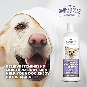 Mighty Petz 2-in-1 Oatmeal Dog Shampoo and Conditioner – Dog Shampoo Sensitive Skin for Dog's Itchy Dry Skin with Soothing Aloe Vera + Baking Soda + pH Balanced. Get Smelly Dogs Coat Fresh, 16 oz